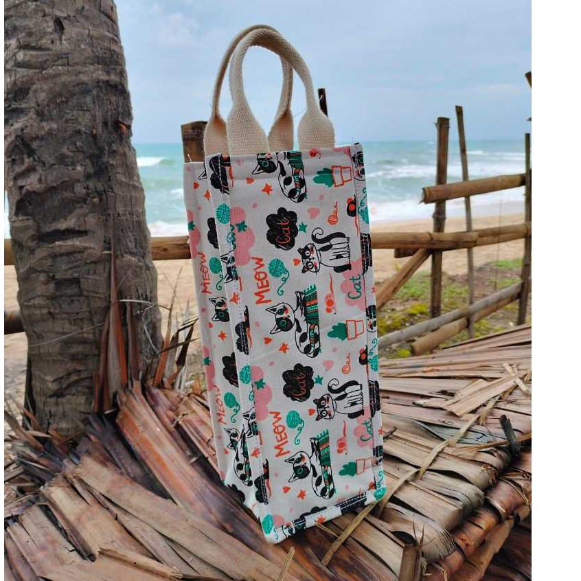Jual Tas Botol Thermal Foil 2 Liter Kanvas Motif Kucing Size 12 x 12 x ...