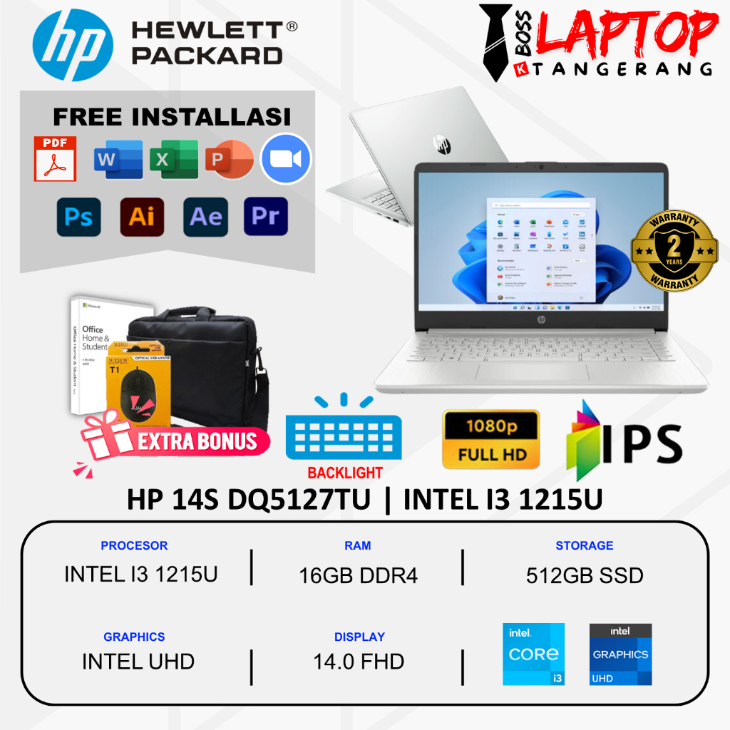 Jual LAPTOP HP 14S DQ5127TU INTEL I3 1215U 16GB 512GB SSD 14.0 FHD BL ...