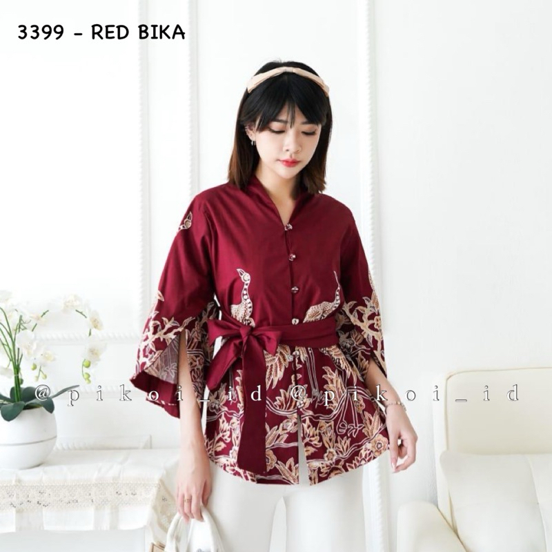 Jual Couple batik merah pria wanita seragam kantor / Atasan batik ...