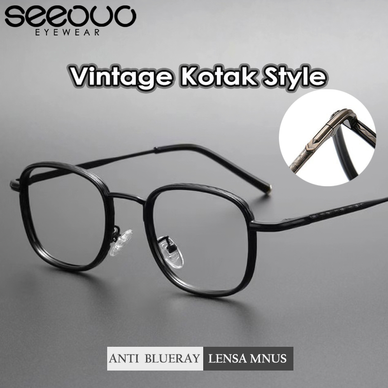 Jual Seeouo Kacamata Antiradiasi Blueray Model Kotak Stylish Vintage Metal Ringan Retro Style ...