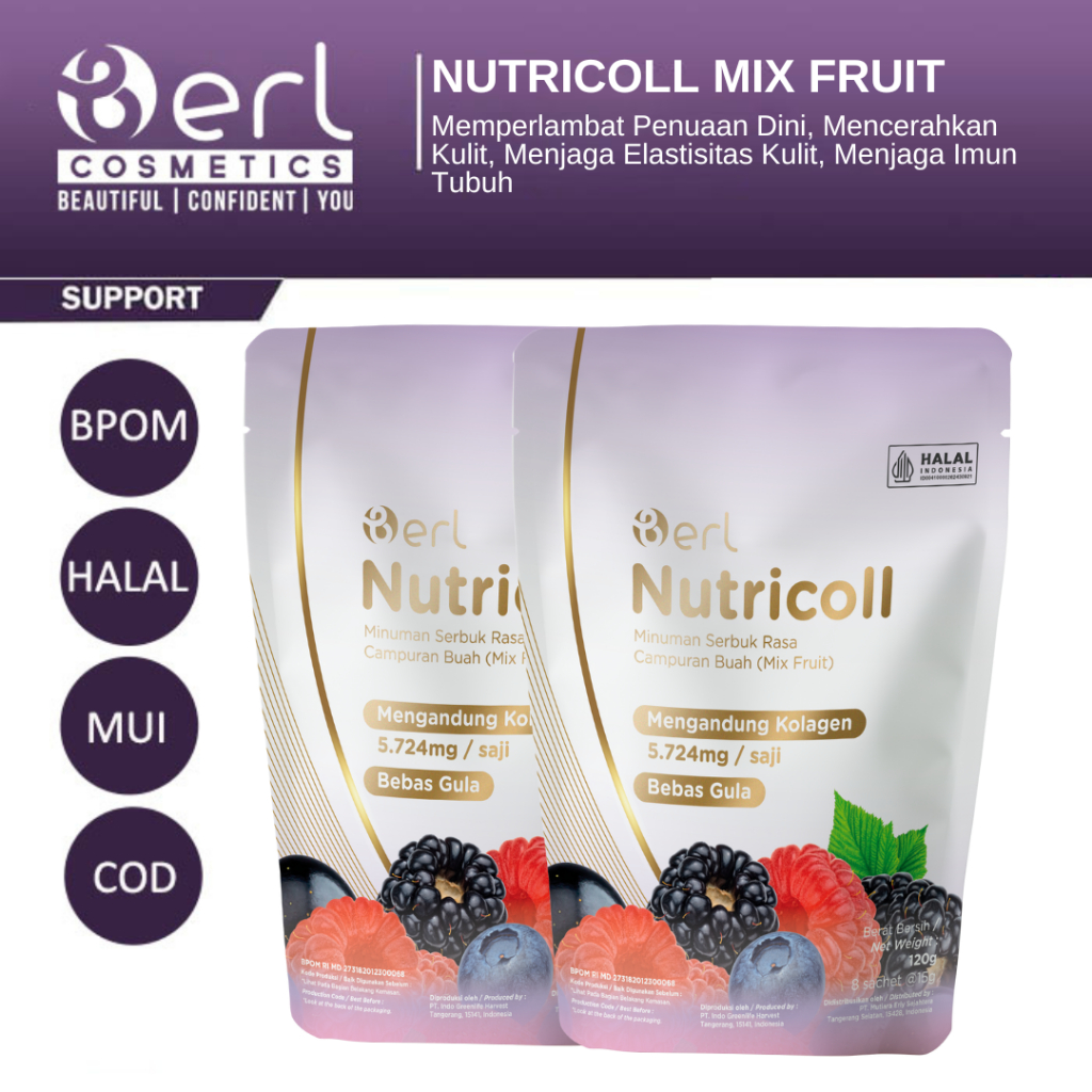 Jual B Erl Nutricoll Minuman Serbuk Kolagen Rasa Campuran Buah Mix Fruit Berl Cosmetics Fish ...