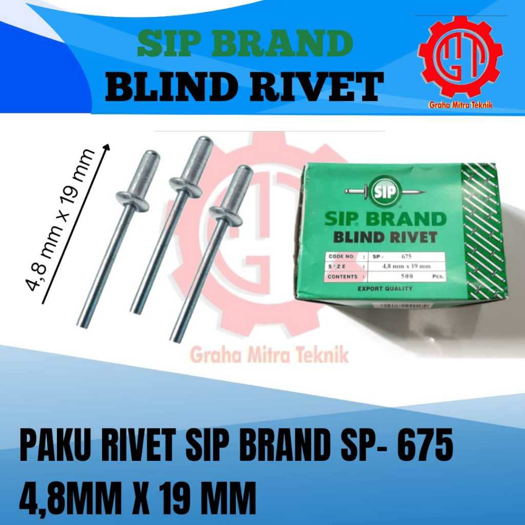 Jual Jual Paku rivet 4.8mm x 19mm / Dus / Paku rivet SP - 675 Sip Brand ...