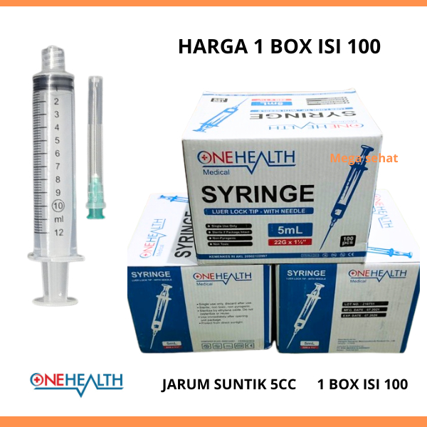 Jual Jarum Spuit Suntikan Medis 5 cc Syringe 5ml Onehealth 1 Box isi ...
