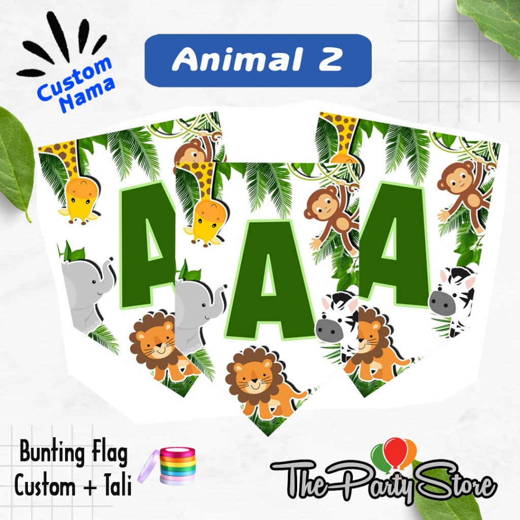 Jual Banner Bunting Flag Happy Birthday Karakter Animal/Banner Custom ...