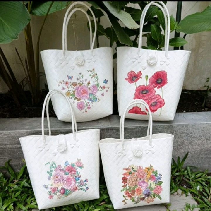 Jual Tas decoupage/tas anyaman modern/tas bakul modern warna putih ...