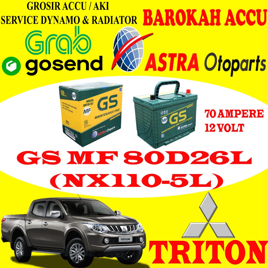 Jual AKI MOBIL MITSUBISHI TRITON GS MF 80D26L / NX110-5L , 70 AH ASTRA OTOPARTS | Shopee Indonesia