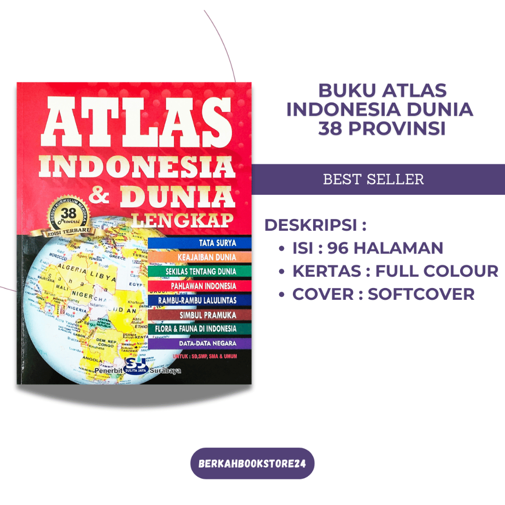 Jual Buku Atlas Terbaru/Buku Atlas Indonesia Dan Dunia Lengkap 38 Provinsi Ukuran Besar/Atlas ...