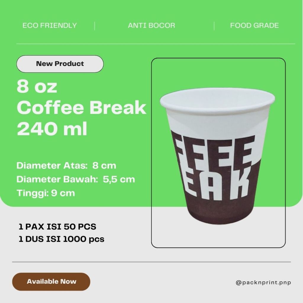 Jual Paper Hot Cup Gelas Kertas 8 oz 240 ml Coffee Break isi 50 pcs | Shopee Indonesia