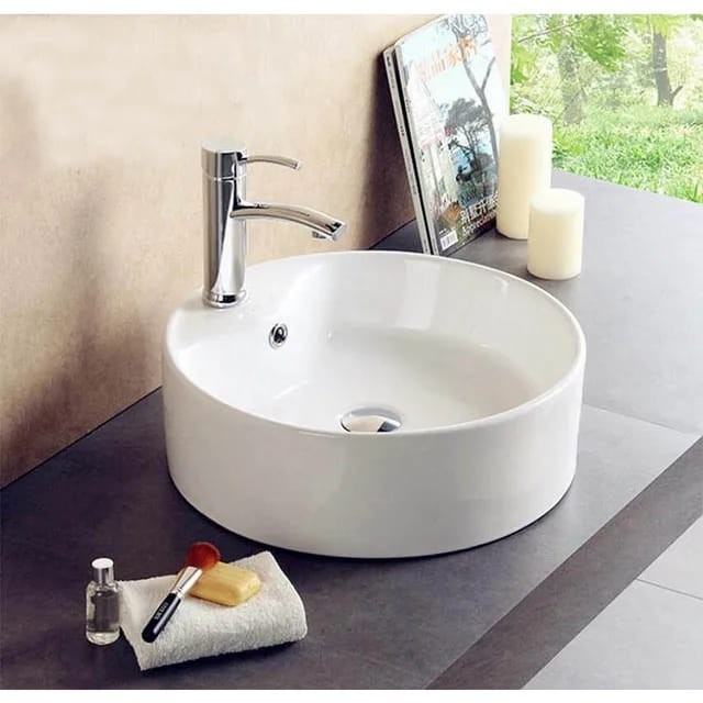 Jual WASTAFEL KERAMIK BULAT WIKEA K 66 WHITE DIAMETER 46,5CM / WASTAFEL ...