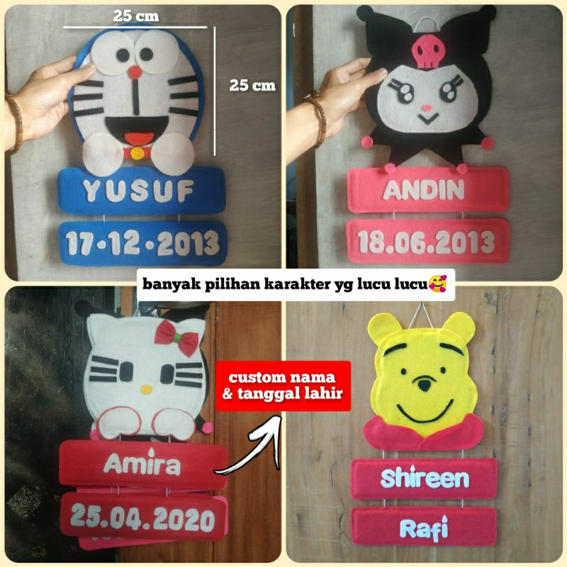 Jual HIASAN DINDING / PINTU KARAKTER DARI FLANEL TULISAN NAMA DAN ...