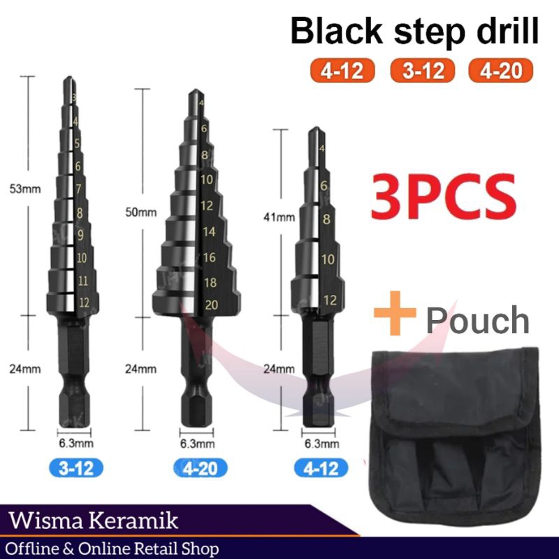 Jual Mata bor pagoda spiral hss step drill set isi 3 pcs std | Shopee Indonesia