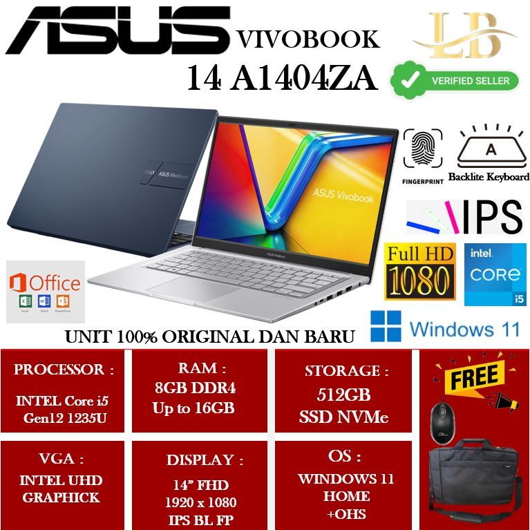 Jual Laptop Asus Vivobook 14 A1404ZA Intel i5 1235U 8GB 512GB SSD 14 ...