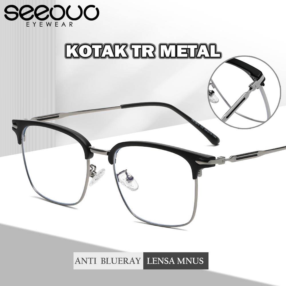 Jual Seeouo Kacamata Antiradiasi Blueray Model Kotak Half Browline TR90+Metal Unisex Frame ...
