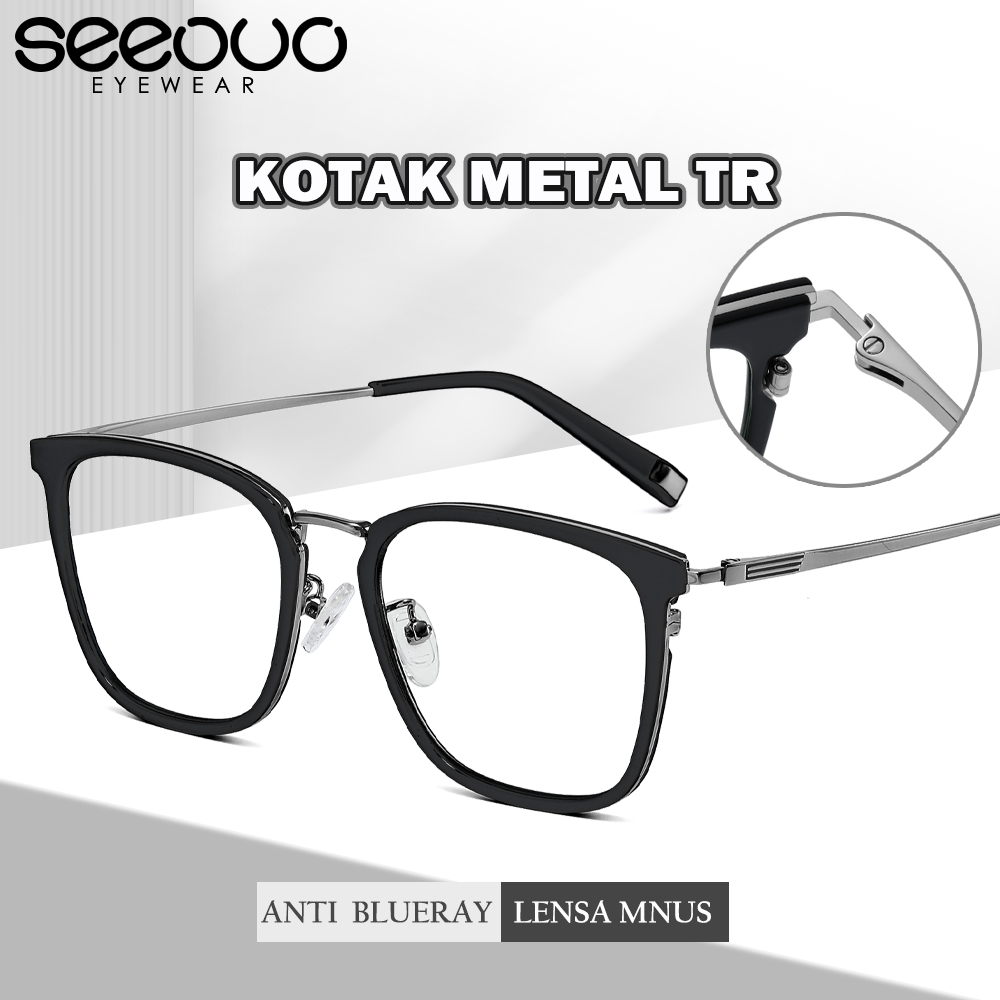 Jual Seeouo Kacamata Antiradiasi Blueray Model Kotak Simple Stylish Frame Ringan TR90+Metal ...