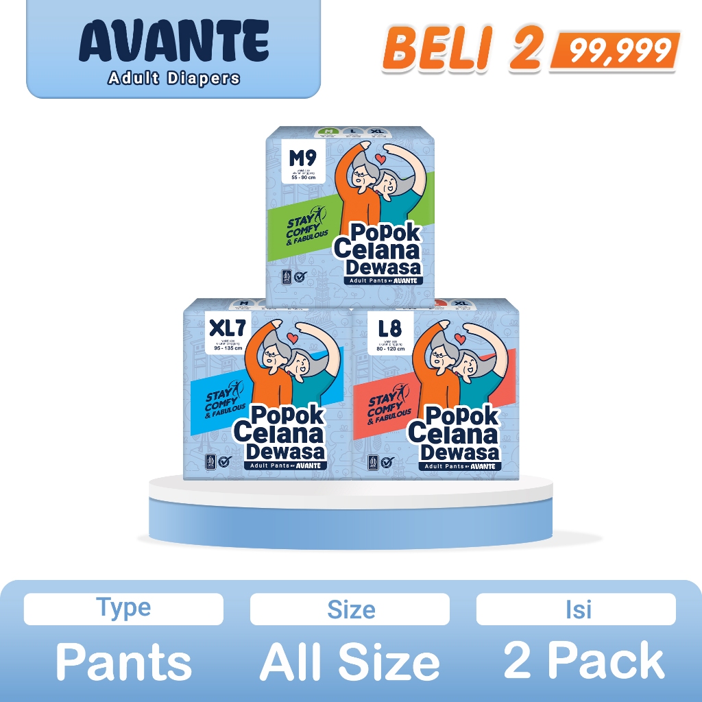 Jual [2 PACK 99.999] AVANTE Popok Dewasa Celana All Size M9/L8/XL7 | Shopee Indonesia