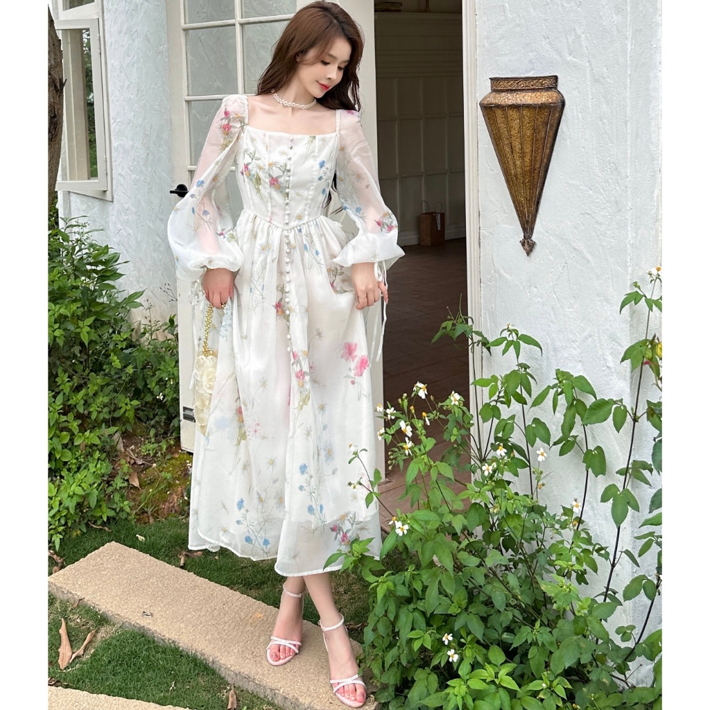 Jual Floral dress Gaun bunga Perancis untuk wanita musim semi dan musim ...
