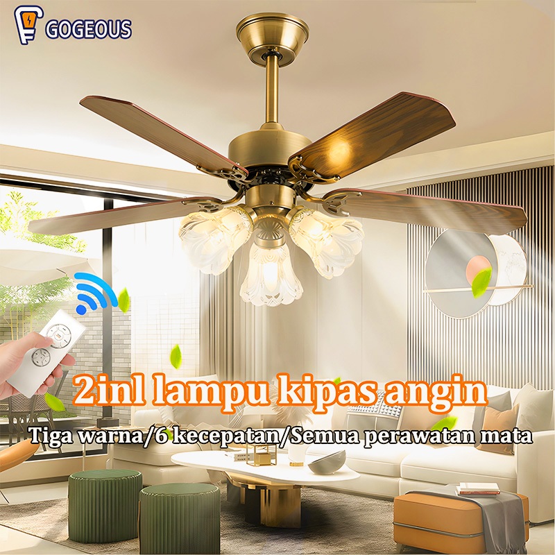 Jual Gogeou Lampu kipas kendali jarak jauh 2-in-1 Gaya retro 42/48 inci ...