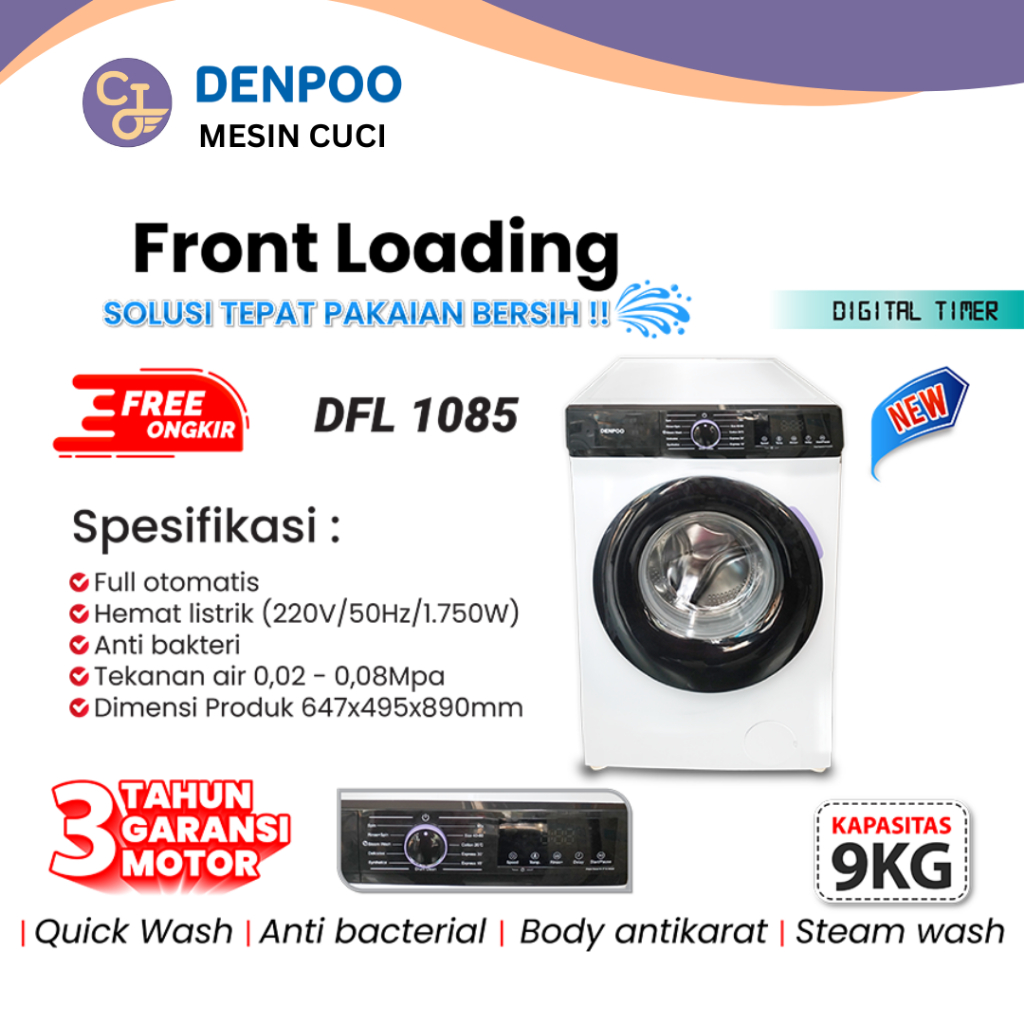 Jual Denpoo Mesin Cuci Front Loading DFL 1085 Kapasitas 9 Kg | Shopee ...
