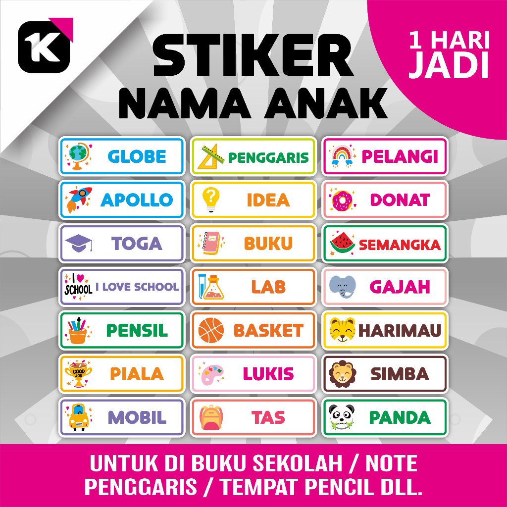 Jual STIKER LABEL NAMA INISIAL BUKU SEKOLAH PENGGARIS TEMPAT PENSIL DLL ...