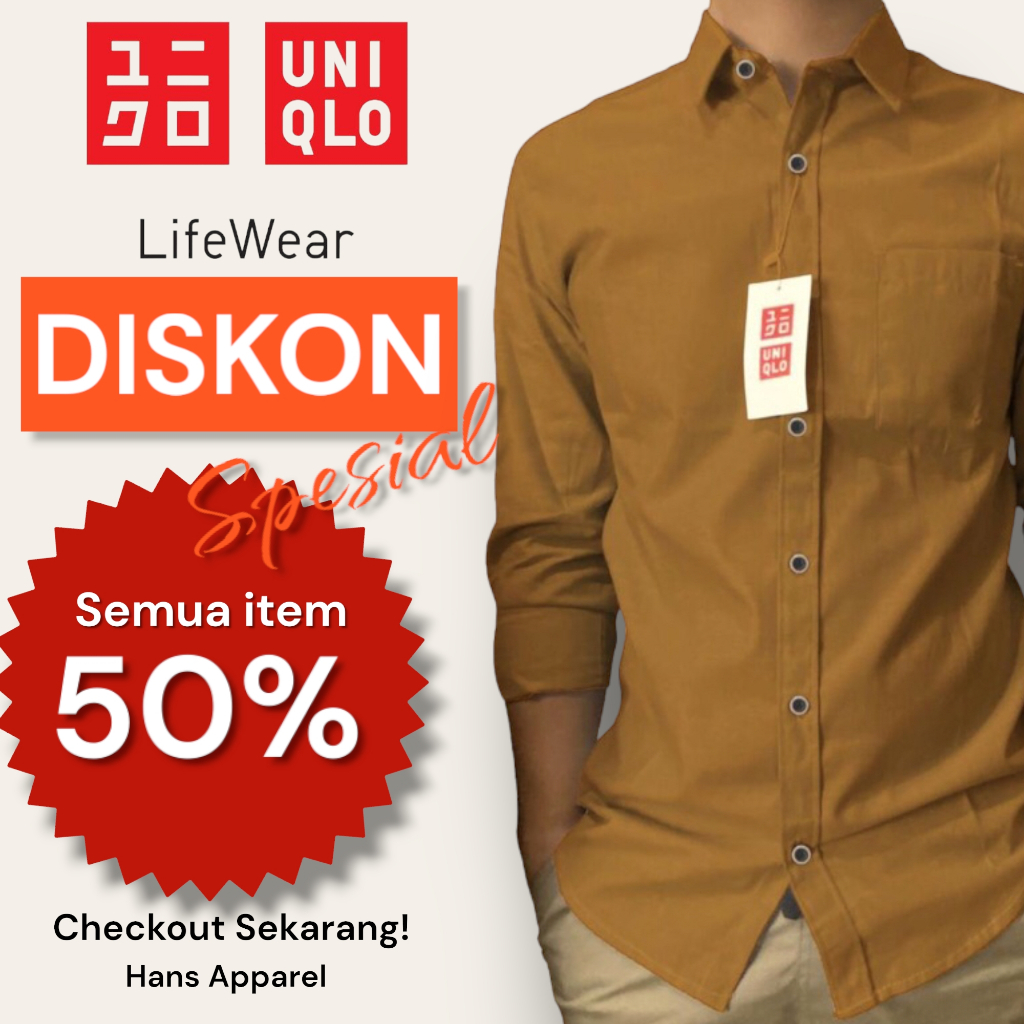 Jual UNIQLO Baju Kemeja Pria Coklat Susu Polos Casual Elegant Pakaian ...