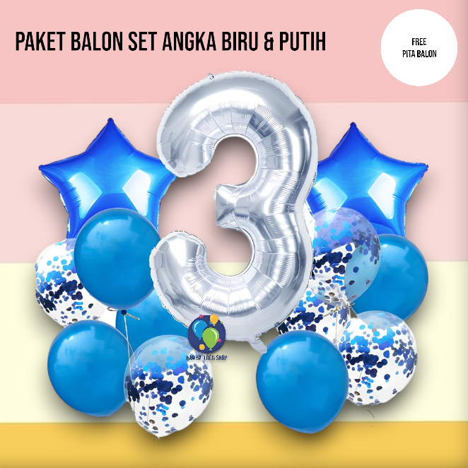 Jual Paket Balon Biru Putih Angka / Set Dekorasi Ulang Tahun Anak ...