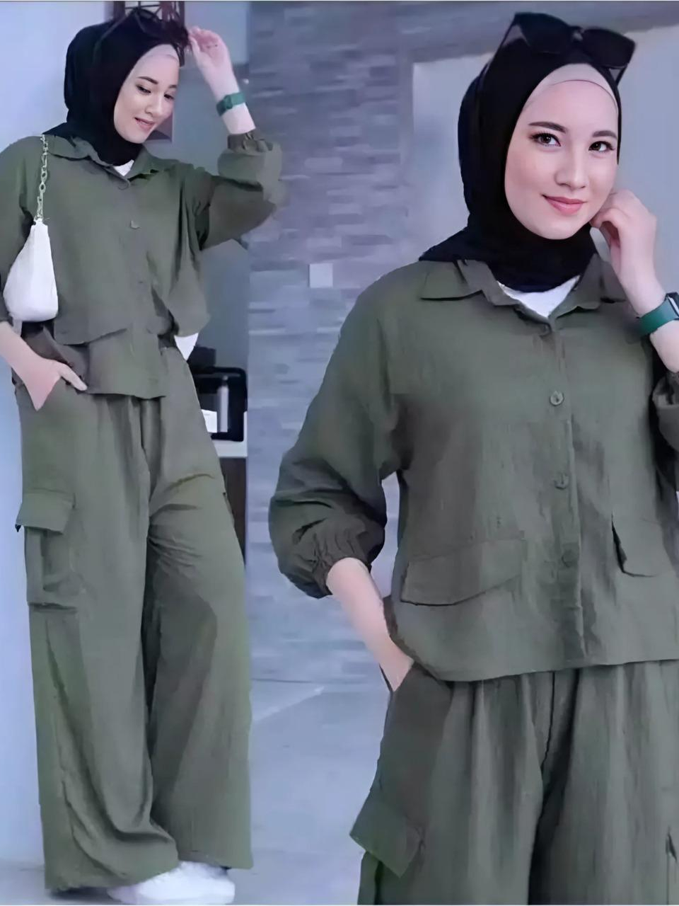Jual PROMO Baju Setelan Wanita Kekinian One Set Kemeja | Setelana Celana Cargo Terbaru Setelan ...