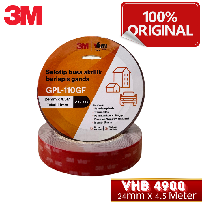 Jual 3M VHB Double Tape ORIGINAL Automotive 4900 24mm x 4,5 Meter | Shopee Indonesia