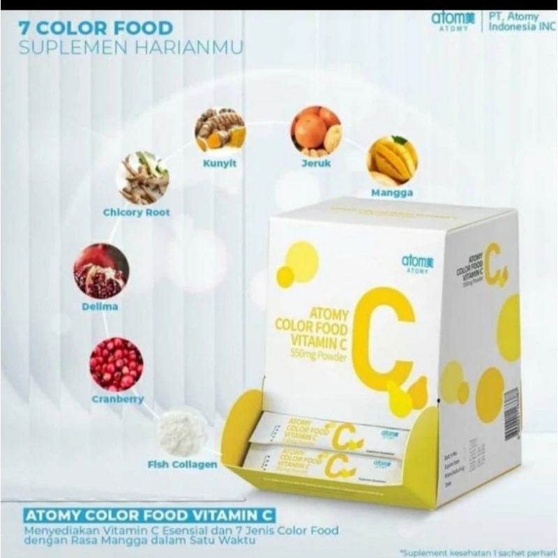Jual vitamin c 550mg color food atomi isi 1 box isi 90 Sachet | Shopee ...