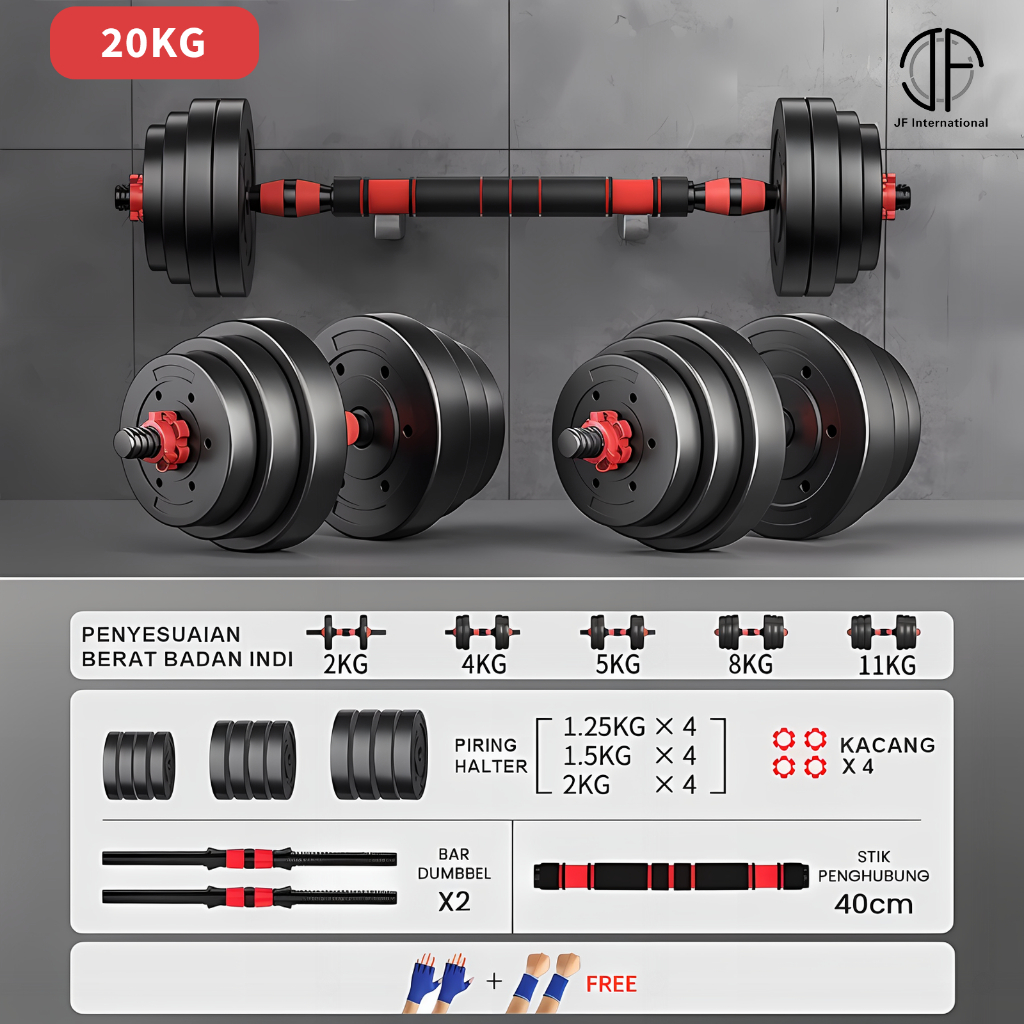 Jual 【Spot barang】Dumbbell set 20KG peralatan fitness barbel set 20 kg dengan perlindungan ...