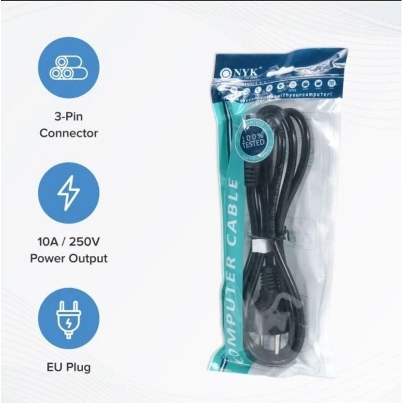 Jual KABEL POWER LAPTOP KOMPUTER NYK 10A 250V KABEL POWER 3 PIN HIQH ...