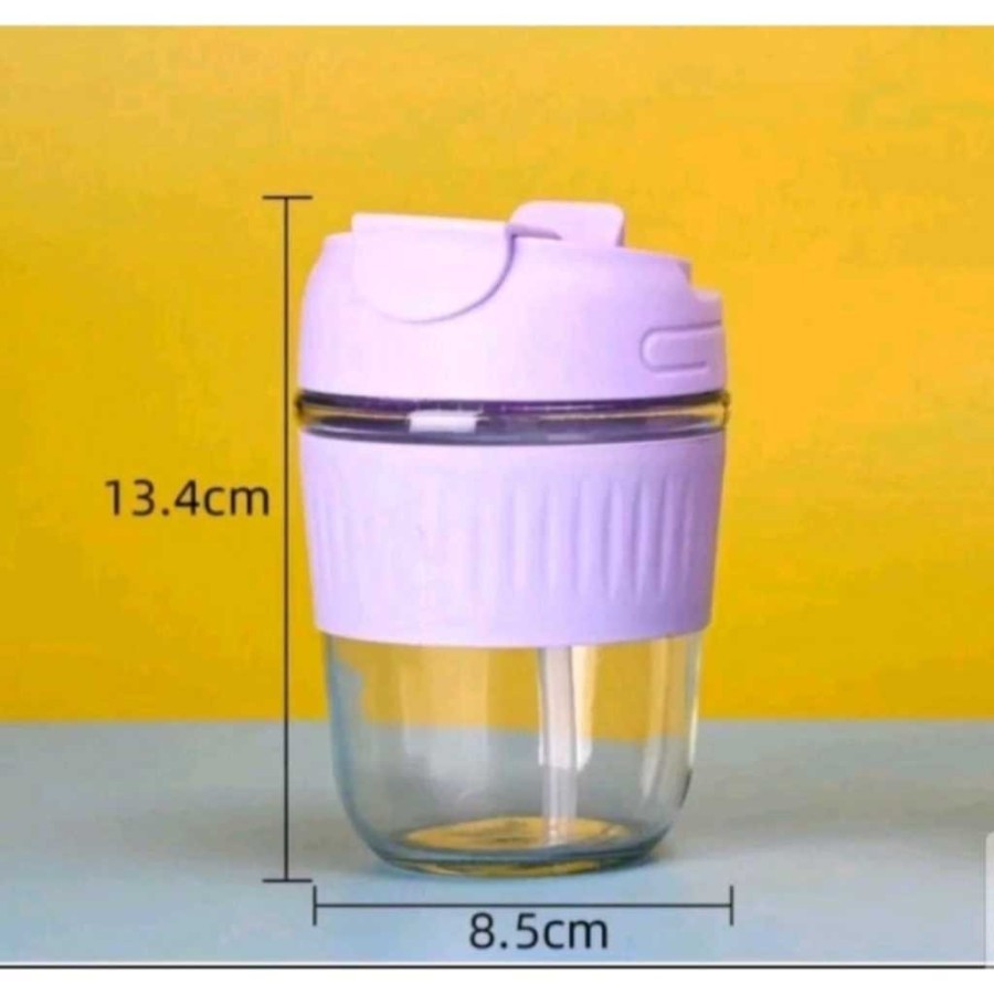Jual Botol minum kaca 350ml gelas minum kaca 2 in 1 sedotan tentengan ...