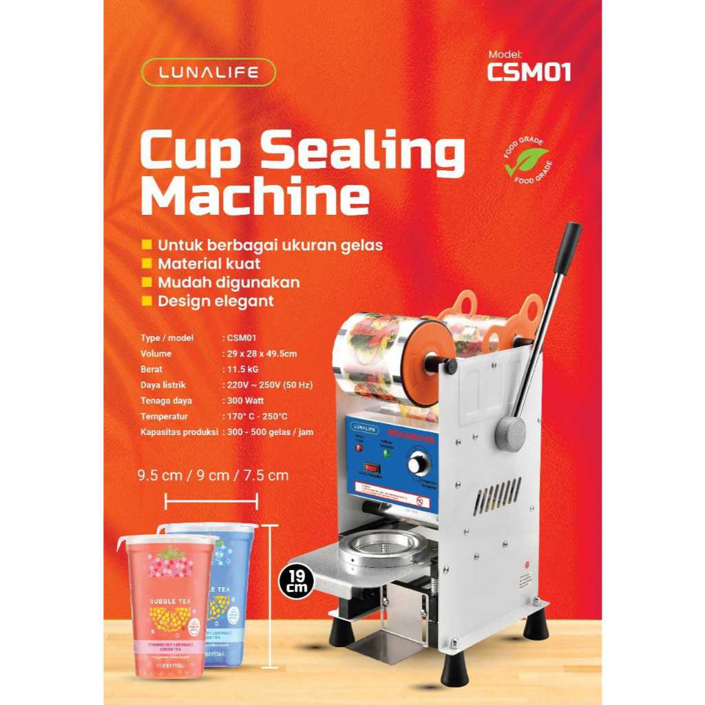 Jual Cup Sealer LUNALIFE CSM01 22oz jumbo 19cm semua ukuran sealing cup ...