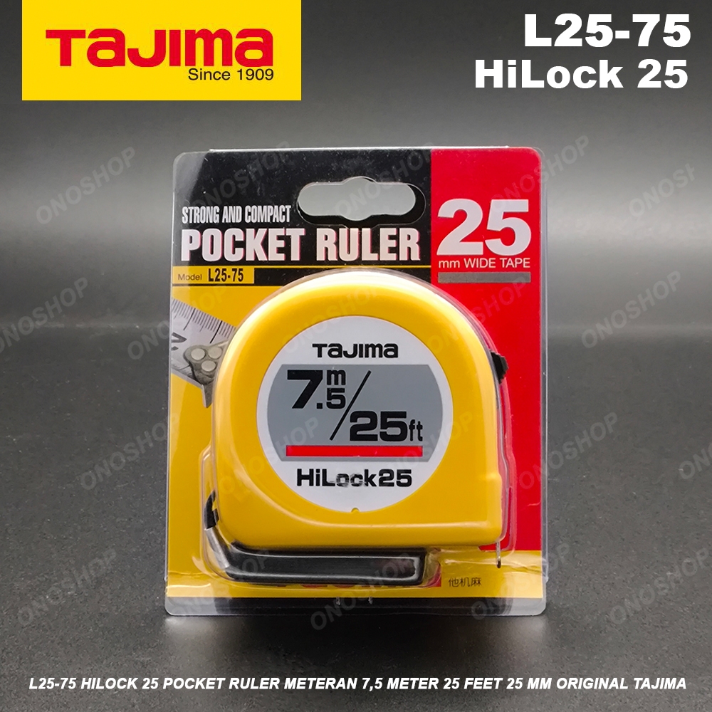 Jual L25-75 HiLock 25 Pocket Ruler Meteran 7,5 Meter 25 Feet 25 mm Original Tajima | Shopee ...