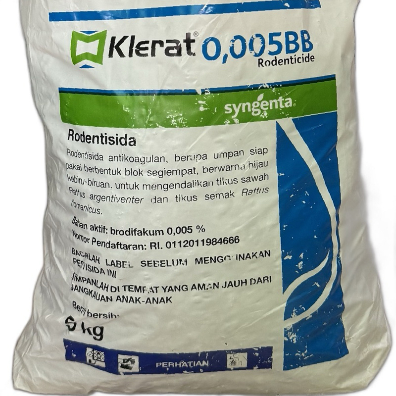 Jual RODENTISIDA KLERAT 0,005BB 5 KG BUNGKUS SYNGENTA/RACUN BRODIFAKUM ...