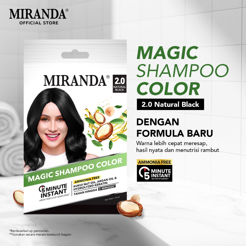 Jual Miranda Magic Shampoo Color Sachet/Pewarna Rambut Instan- Black ...