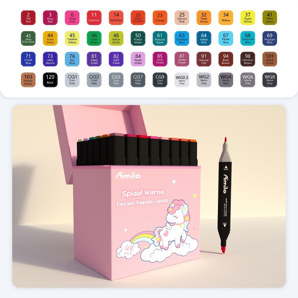 Jual Spidol Warna Warni 1 Set kemasan kartun Sketch Marker 2 Tip Touch ...