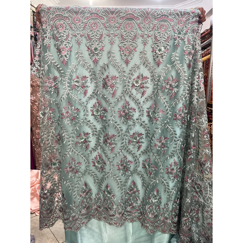 Jual tulle brukat bunga timbul / bahan kain brukat bordir bunga dan ...