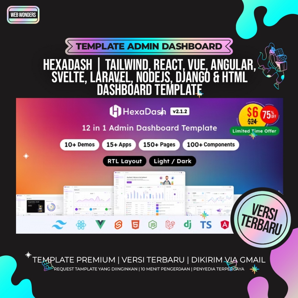 Jual Hexadash Tailwind React Vue Angular Svelte Laravel Nodejs