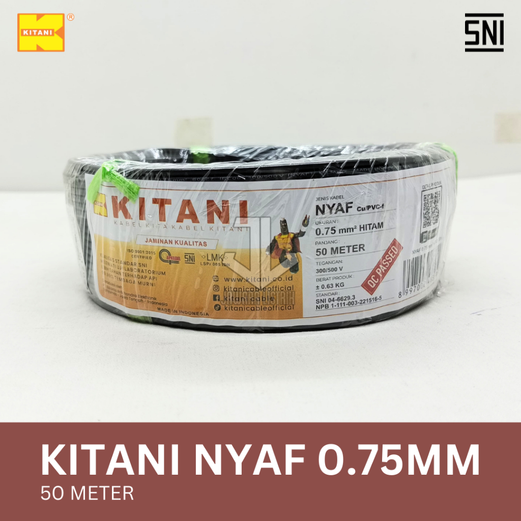 Jual KITANI KABEL NYAF KABEL TEMBAGA SERABUT 0.75 MM BULAT ROLLAN 50M ...