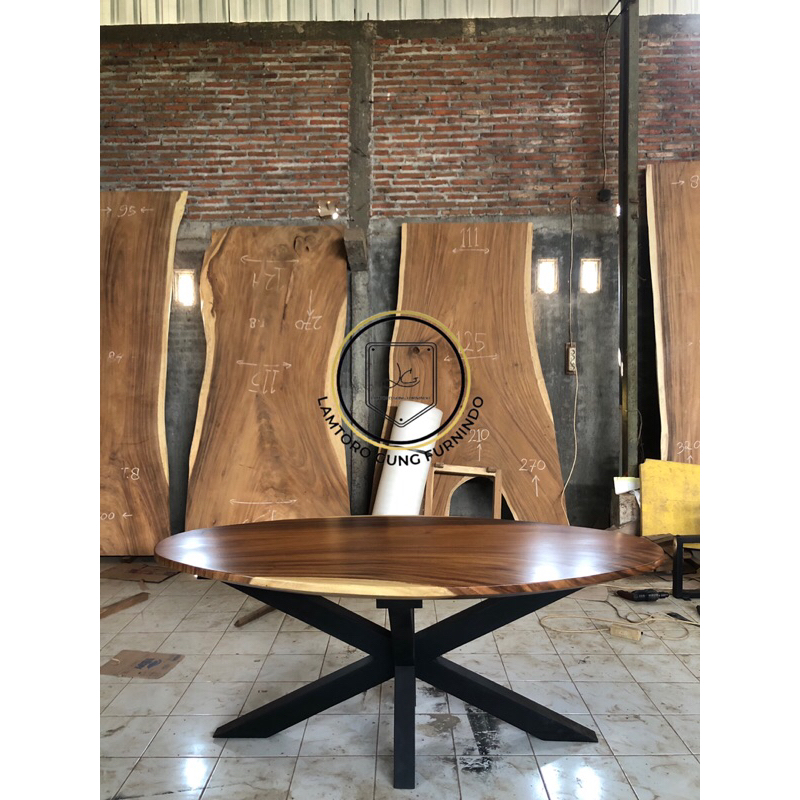 Jual meja makan oval solid kaki matrix kayu (250cm) | Shopee Indonesia