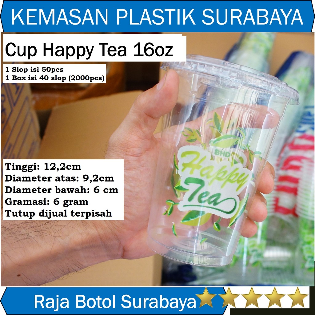Jual 25pcs cup gelas 16oz happy tea plastik euro minuman es teh manis ...