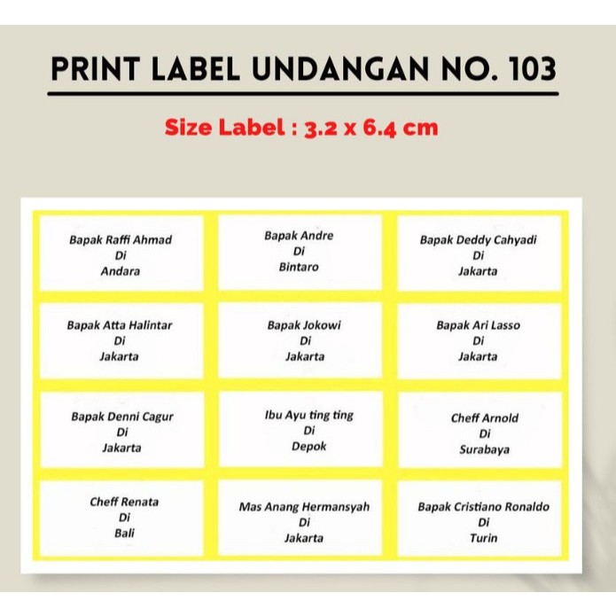 Jual Cetak Label Nama Undangan 103, Cetak Sticker Undangan Kode 103 | Shopee Indonesia