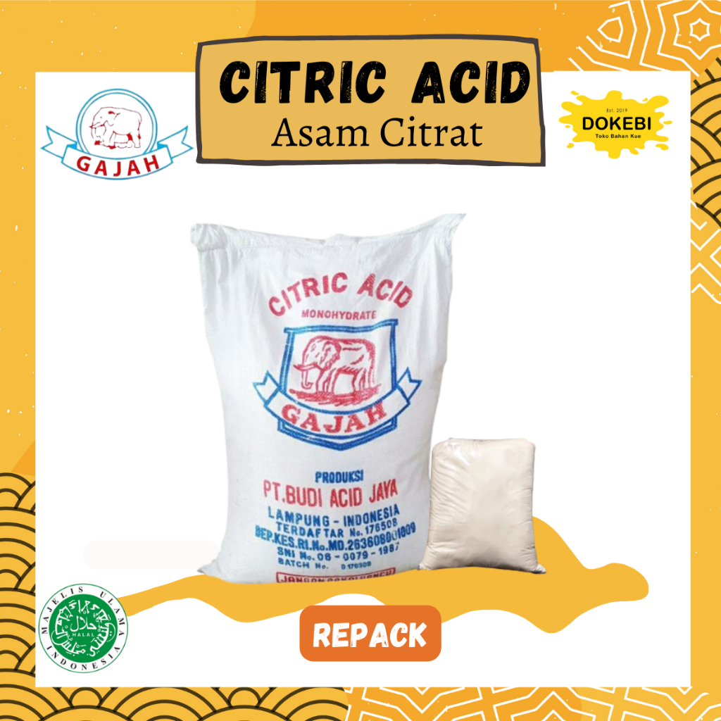 Jual Citrun Acid Cap Gajah 1 KG - Asam Sitrat FOOD GRADE - Sitrun ...