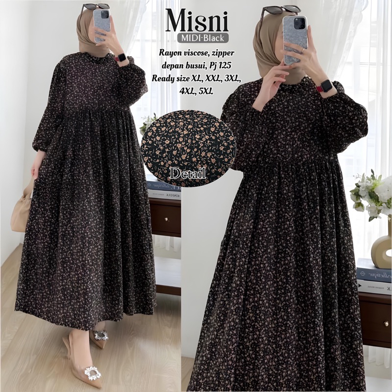 Jual Midi Dress Misni Wanita Jumbo Rayon Viscose Busui Adem Dan Tidak Nerawang Size XL XXL 3XL ...