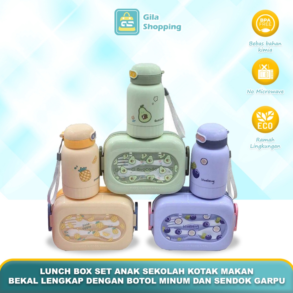 Jual Lunch Box Set Anak Sekolah Kotak Makan Bekal Lengkap dengan Botol Minum dan Sendok Garpu ...