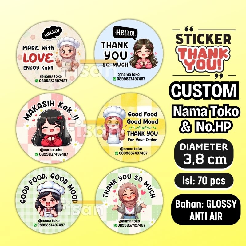 Jual 70 Pcs - CUSTOM Sticker Stiker Thank You Thankyou Bulat 3,8 cm ...