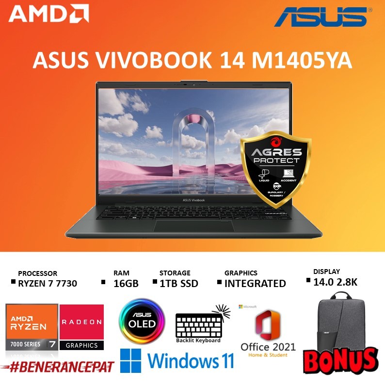 Jual ASUS VIVOBOOK 14 OLED M1405YA RYZEN 7 7730 16GB 1TB W11+OHS 14.0 2 ...