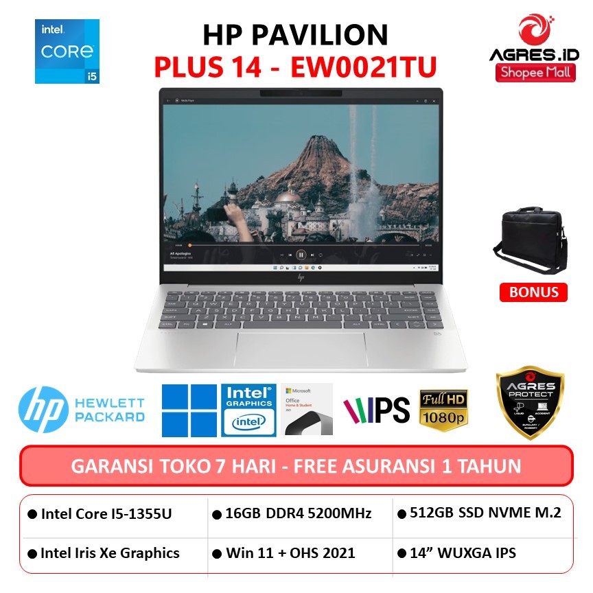 Jual HP PAVILION PLUS 14 I5 1355 16GB 512GB W11+OHS 14.0WUXGA IPS BLIT ...