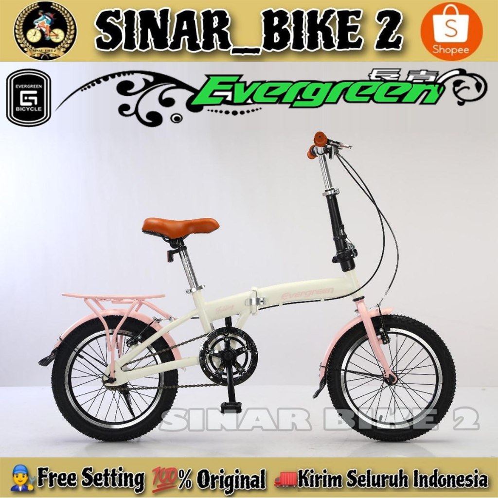 Jual Sepeda Lipat Dewasa & Anak EVERGREEN Ukuran 16 Inch Boncengan Singel Speed | Shopee Indonesia