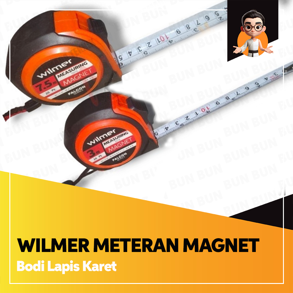 Jual WILMER Meteran Magnet Tukang Bangunan Lapis Karet WILMER FALCON 5m 5 meter | Shopee Indonesia